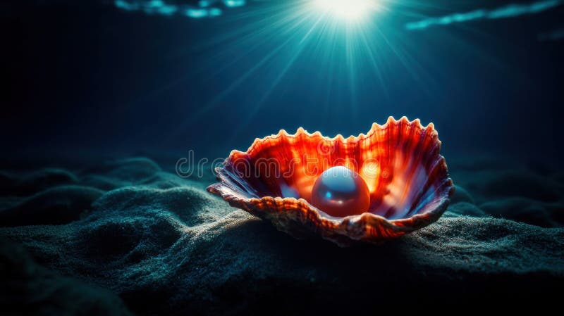 Open Seashell with Pearl Underwater Stock Illustration - Illustration ...