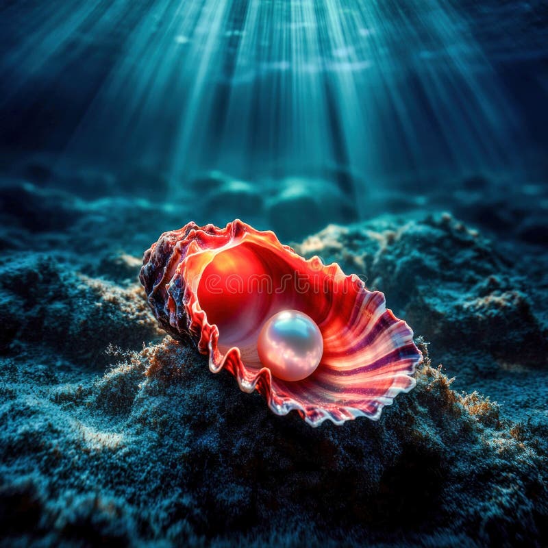 Open Seashell with Pearl Underwater Stock Illustration - Illustration ...