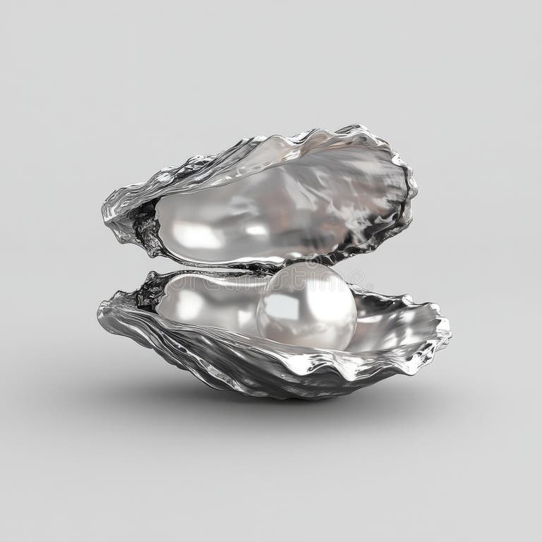 An Open Seashell on a White Surface Showcases a Shiny Pearl Stock Photo ...