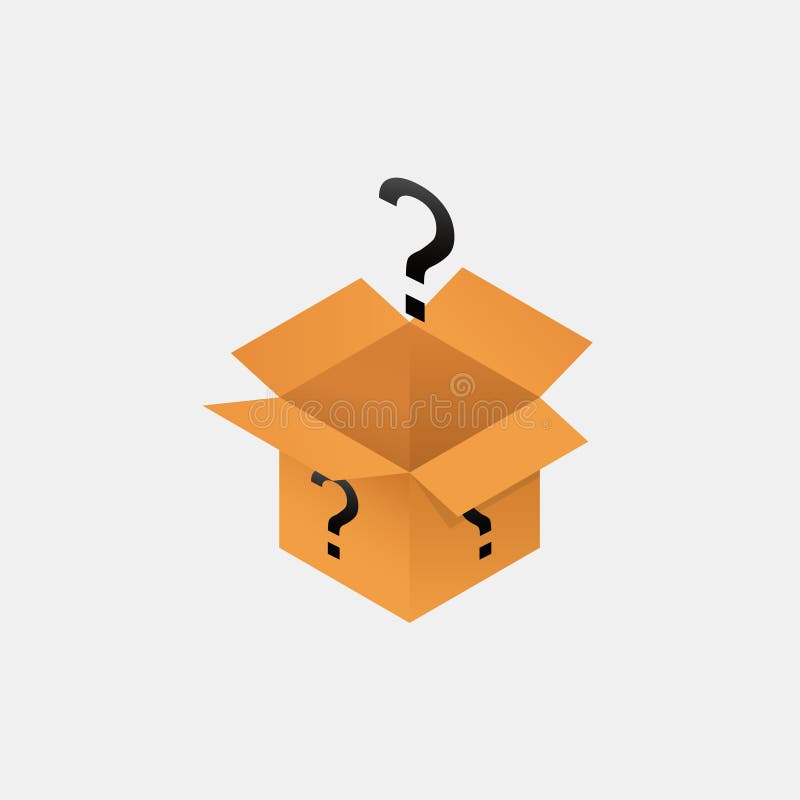 Open Secret Mystery Box Isometry. Packaging with Yellow Cubic Question ...