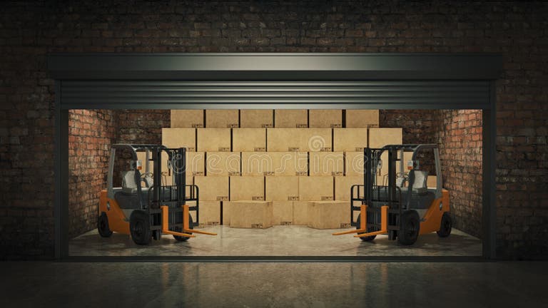 Open Self Storage Unit Full of Cardboard Boxes. 3d Rendering Stock ...