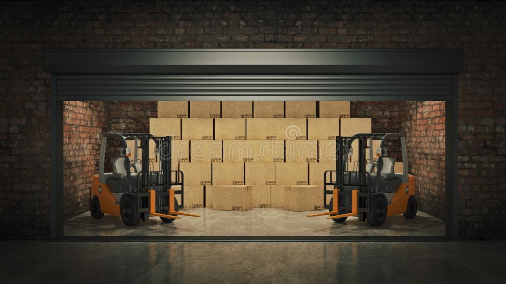 Open Self Storage Unit Full of Cardboard Boxes. 3d Rendering Stock ...