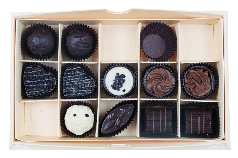 Open Semi-empty Box of Dark Chocolate Chocolates Isolated Stock Image ...