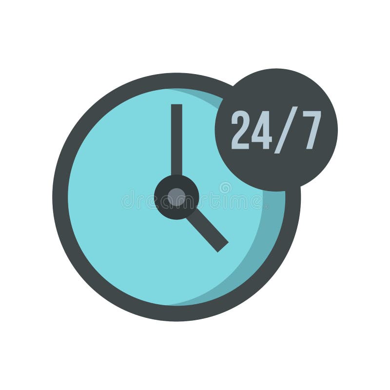 Open or Served Around the Clock Icon, Flat Style Stock Vector ...