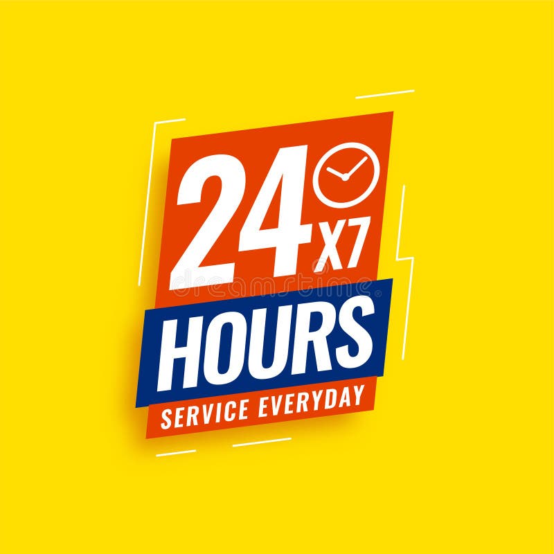 Open Service Available for 24 Hours and 7 Days with Clock Sign Stock ...