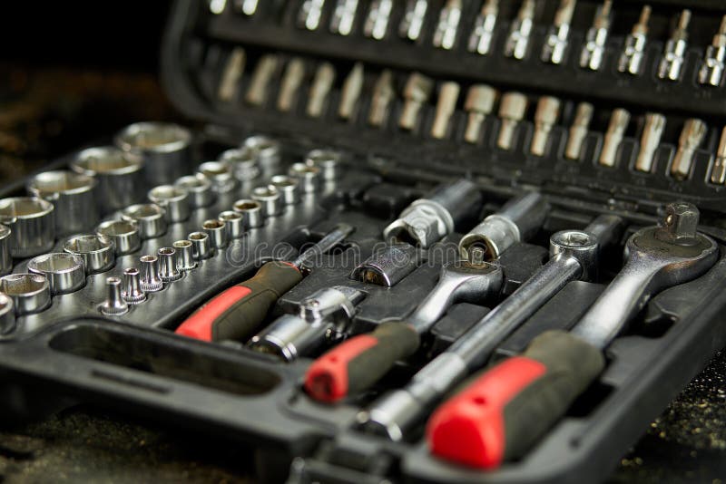 Open Set Box with Working Tools Different Types of Metal Steel Heads ...