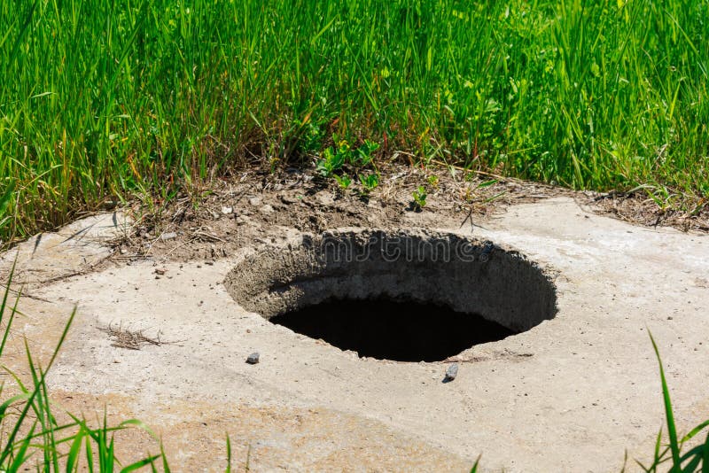 Open Sewer without Manhole. Background with Selective Focus and Copy ...