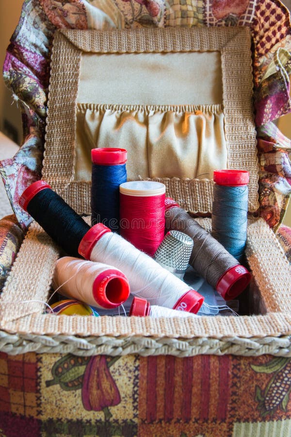Open Sewing Textile Box with Needles and Threads Stock Photo - Image of ...