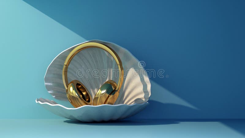 Open Shell with Gold Headphones Inside Stock Illustration ...