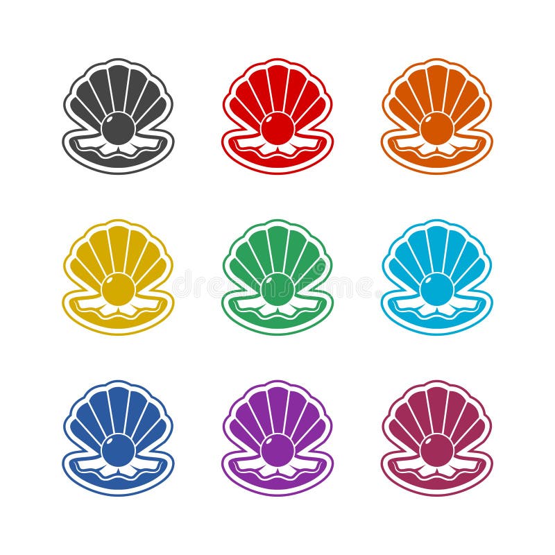 Open Shell with Pearl Icon, Color Set Stock Vector - Illustration of ...