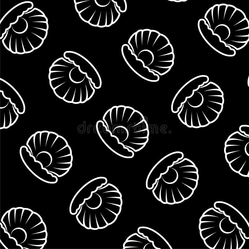 Open Shell with Pearl Icon Isolated Seamless Pattern on Black ...