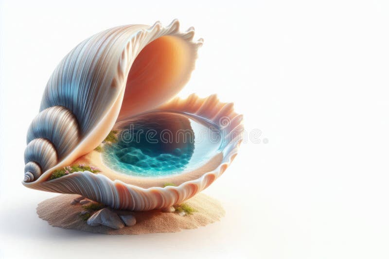 An Open Shell with the Sea Inside. Space for Text. Stock Image - Image ...