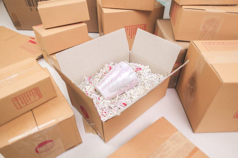 Open Shipping Box, Unboxing or Packed a Package. Delivery, Online ...