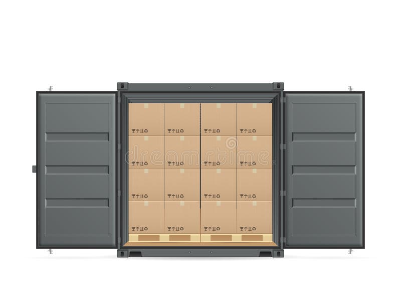 Open Shipping Cargo Container with Boxes Stock Vector - Illustration of ...