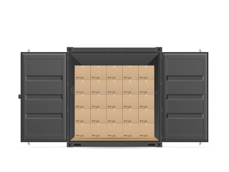 Open Shipping Cargo Container with Boxes Stock Vector - Illustration of ...
