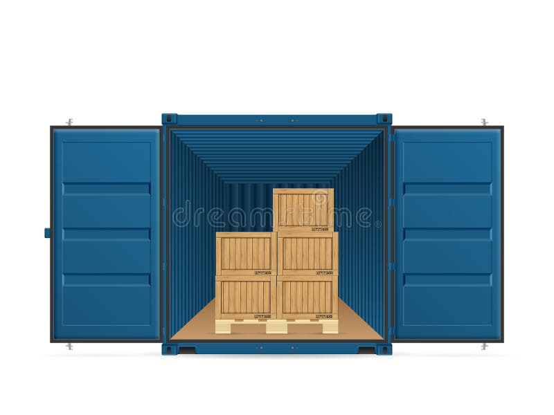 Open Shipping Cargo Container with Wooden Boxes Stock Vector ...