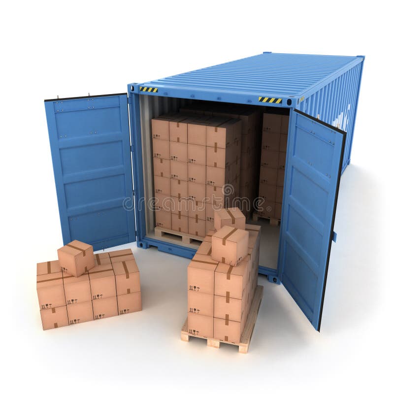 Open Shipping Container with Cargo on a White Stock Illustration ...