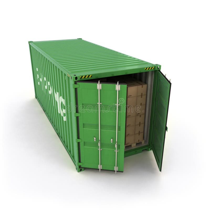 Open Shipping Container with Cargo on a White Stock Illustration ...