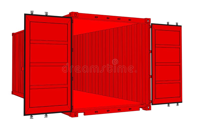 Open Shipping Container Isolated on White Stock Vector - Illustration ...