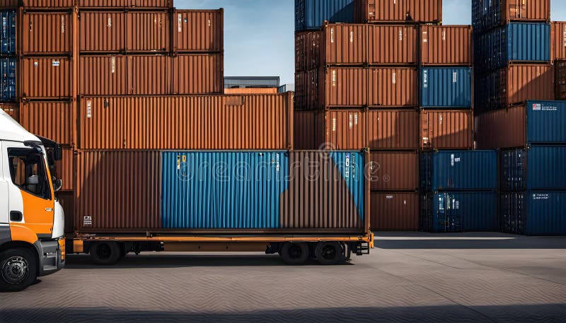 An Open Shipping Container Sits Amidst a Bustling Industrial Backdrop ...