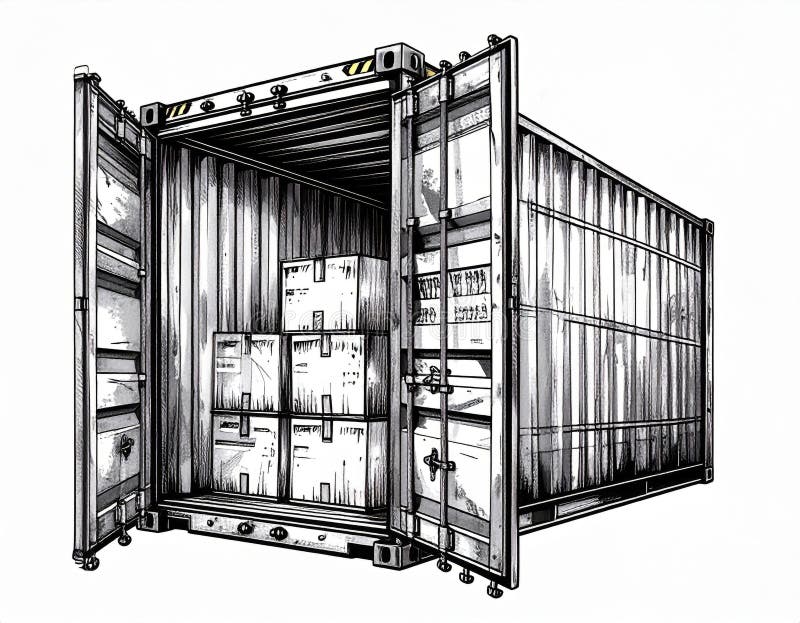 Open Shipping Container with Stacked Cardboard Boxes Stock Illustration ...