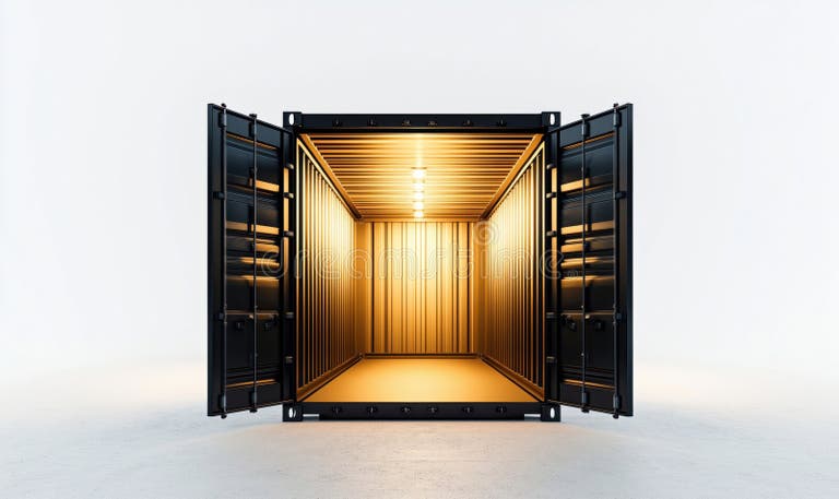 Open Shipping Container with Warm Interior Lighting and Empty Space for ...