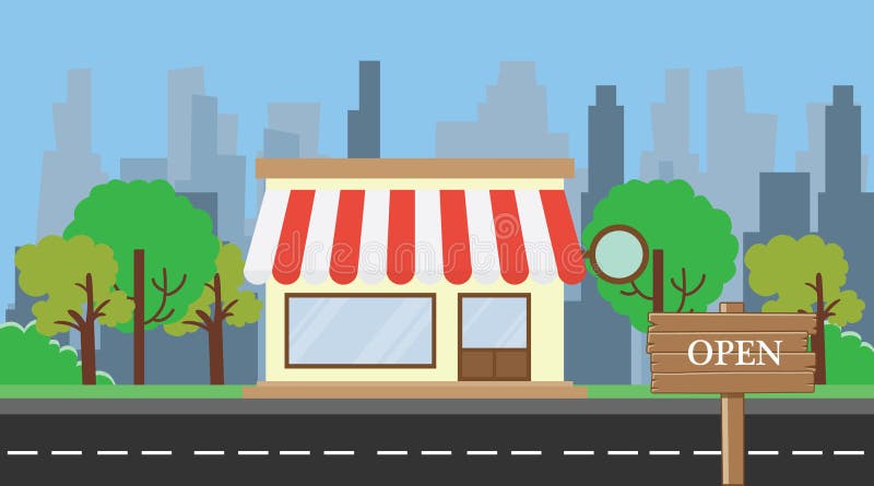 Open Shop Illustration. Cartoon Shopping Kiosk with White and Red ...