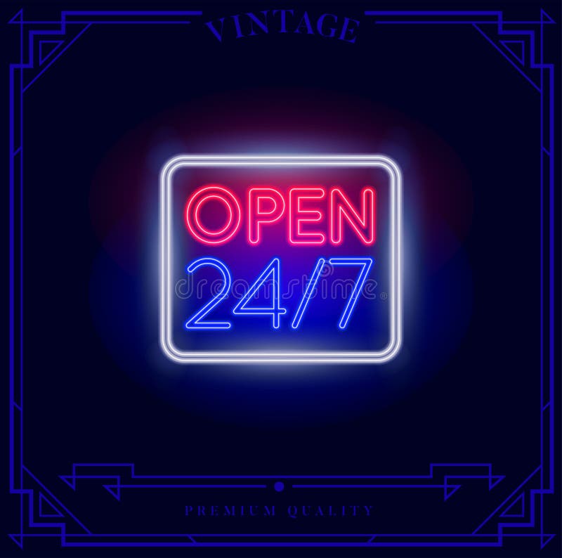 Open Shop 24/7 Neon Light Sign. Vector Stock Vector - Illustration of ...