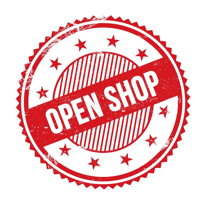 OPEN SHOP Text Written on Red Grungy Round Stamp Stock Illustration ...