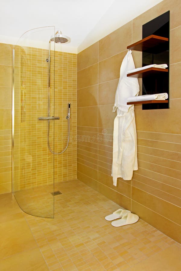 Open shower stock photo. Image of interior, ceramic, beige - 14528308