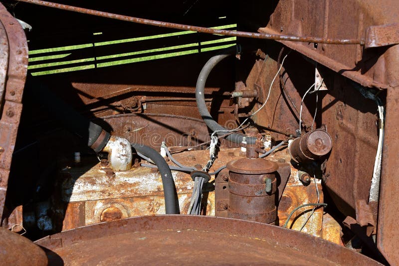 Engine of an old truck stock photo. Image of plugs, rust - 169525328