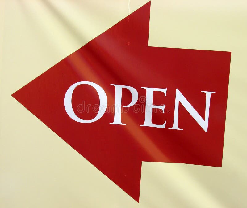 Open sign with arrow stock image. Image of signage, white - 21591105