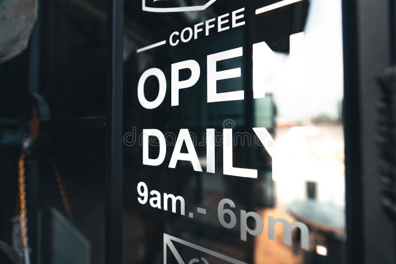 Open Sign Attached To a Glass in Front of the Coffee Shop Stock Photo ...