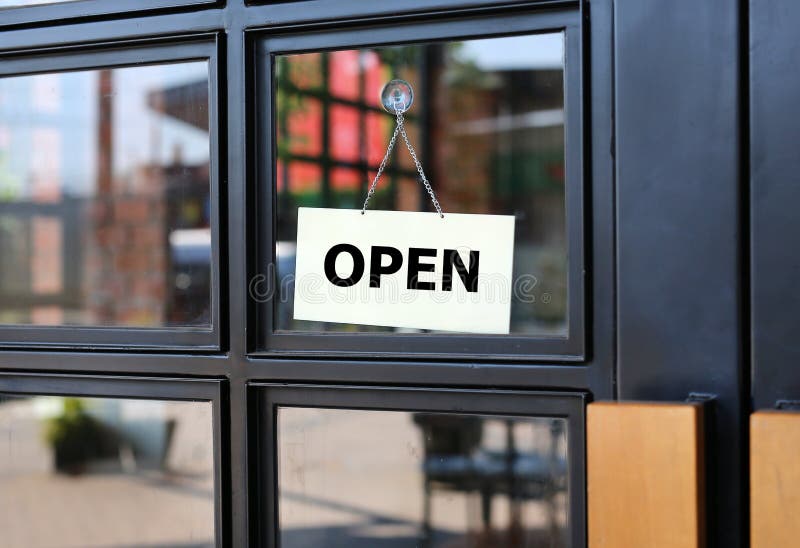 Open Sign Board Hanging on Door of Cafe Stock Image - Image of ...