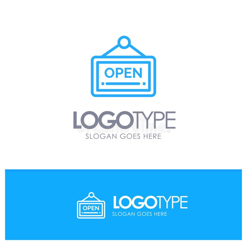 Open, Sign, Board, Hotel Blue Outline Logo Place for Tagline Stock ...