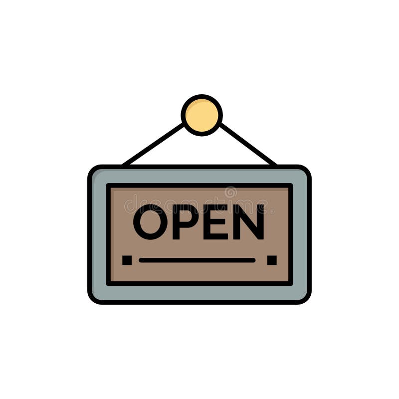 Open, Sign, Board, Hotel Flat Color Icon. Vector Icon Banner Template ...