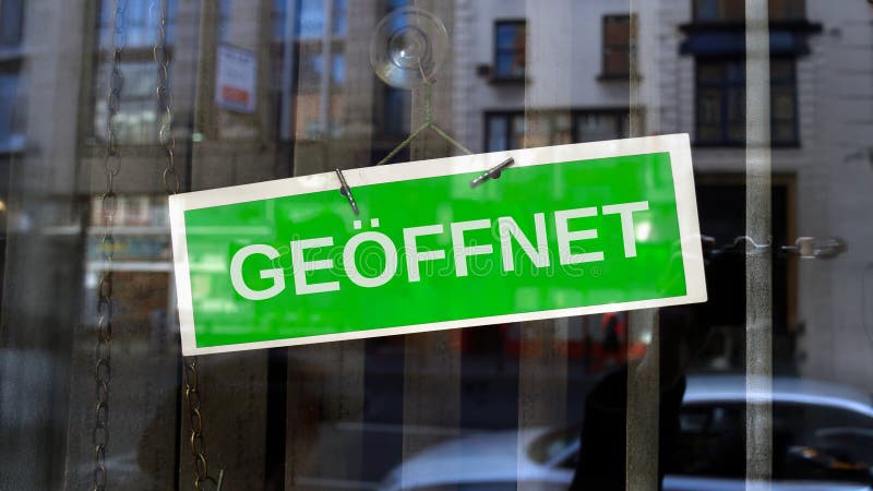 Open sign in German stock photo. Image of open, green - 371413762