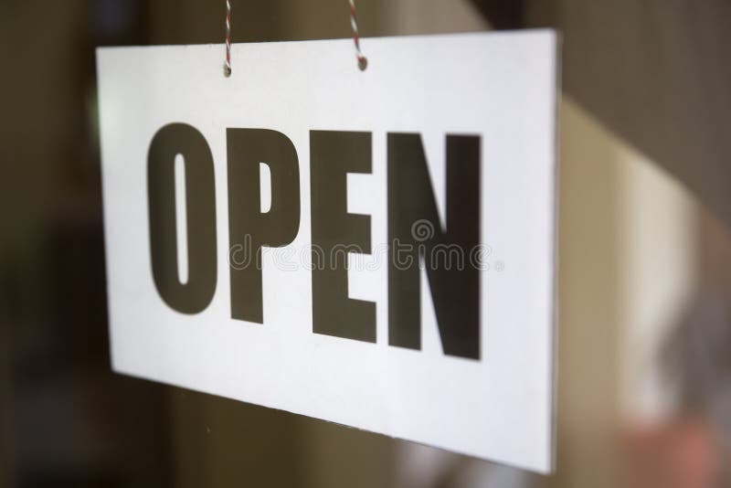 Open Sign on the Glass of the Door at Store Stock Photo - Image of ...