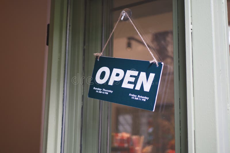 Open Sign Hanging Front of Cafe . Stock Photo - Image of open, signage ...