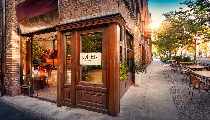 Open Sign Hanging in Front Door on Restaurant or Coffee at Entrance ...