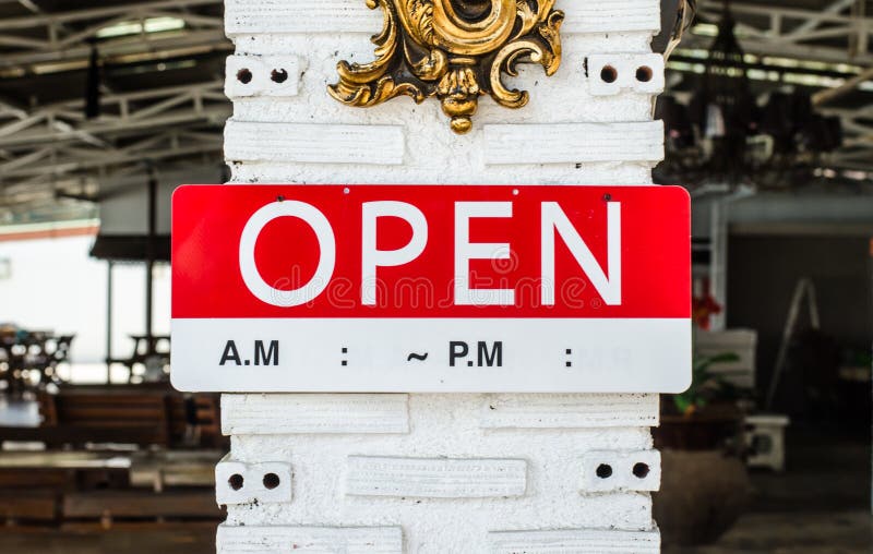 Open Sign Hanging on a Pole Outside a Restaurant Stock Image - Image of ...