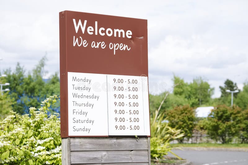 We are Open Sign with Opening Shop Times Stock Image - Image of round ...