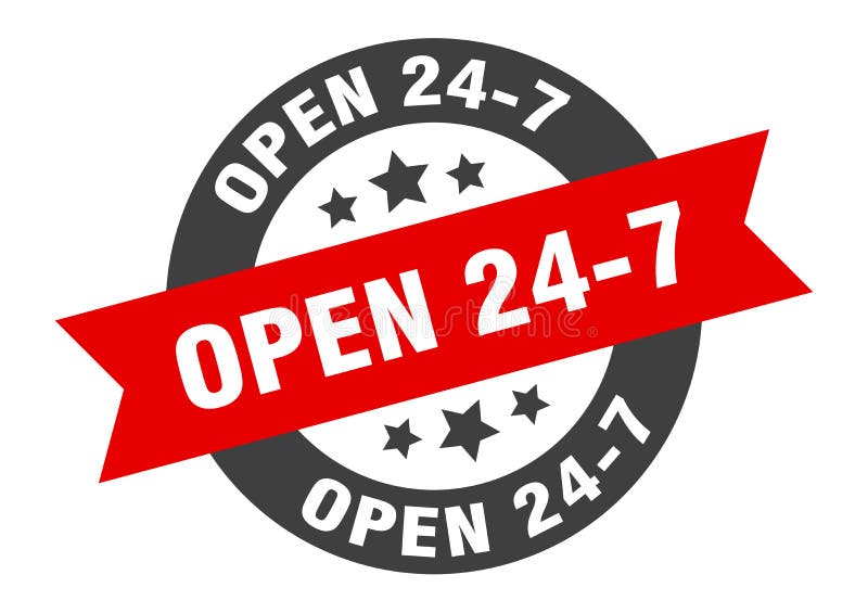 Open 24 7 Sign. Open 24 7 Round Ribbon Sticker Stock Vector ...