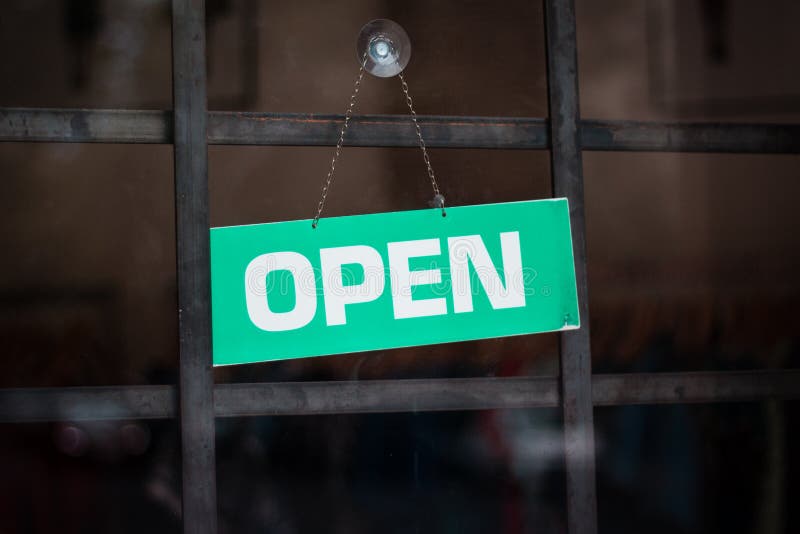 An Open Sign at the Shop Door Stock Photo - Image of glass, board: 76182208