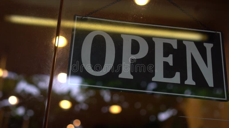 Open Sign Board through the Door Glass. Stock Footage - Video of food ...