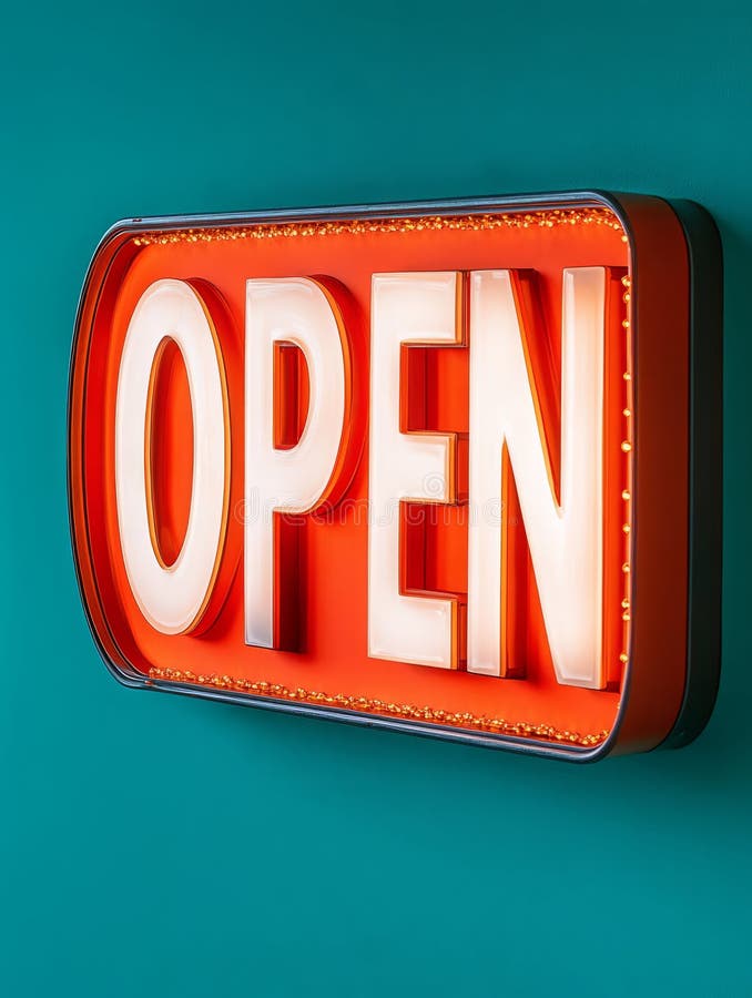 Open Sign on a Teal Background. Stock Image - Image of shop, signboard ...