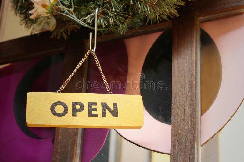 Open Signboard on a Door at the Park Stock Photo - Image of vintage ...