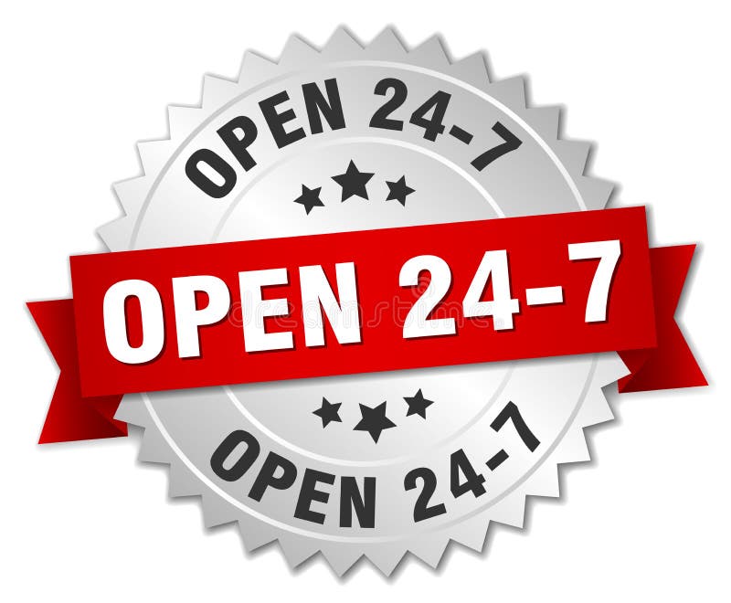 Open 24 7 stock vector. Illustration of metal, medallion - 120418148