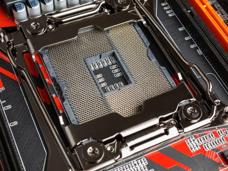 Open Socket for Microprocessor on Motherboard Close-up Computer ...