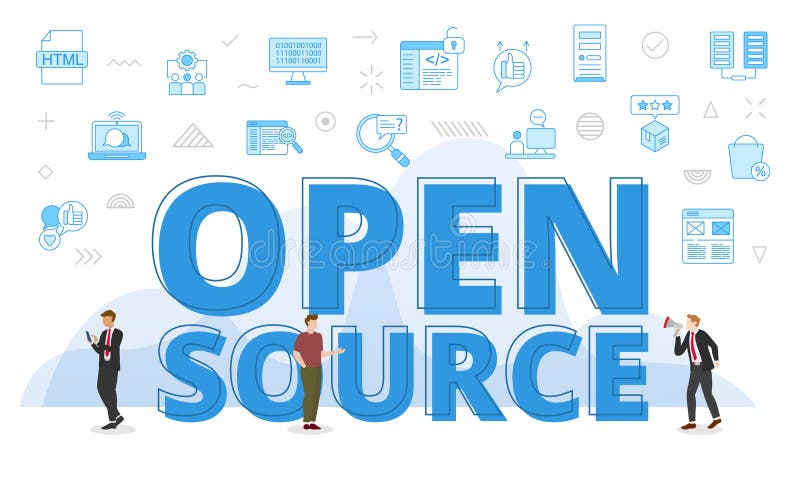Open Source Concept with Big Words and People Surrounded by Related ...
